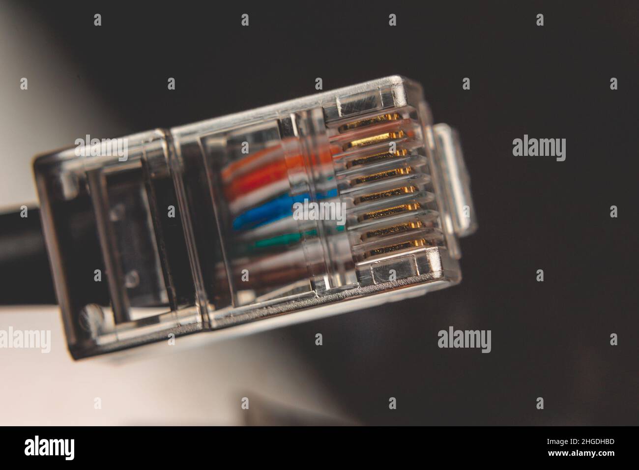 Close up shot of the end of an ethernet cable Stock Photo - Alamy