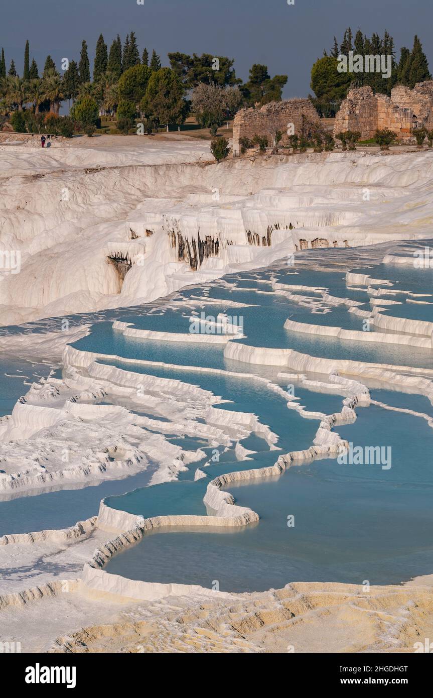 Travertine Terrace Formations at Pamukkale town in Denizli Province of ...