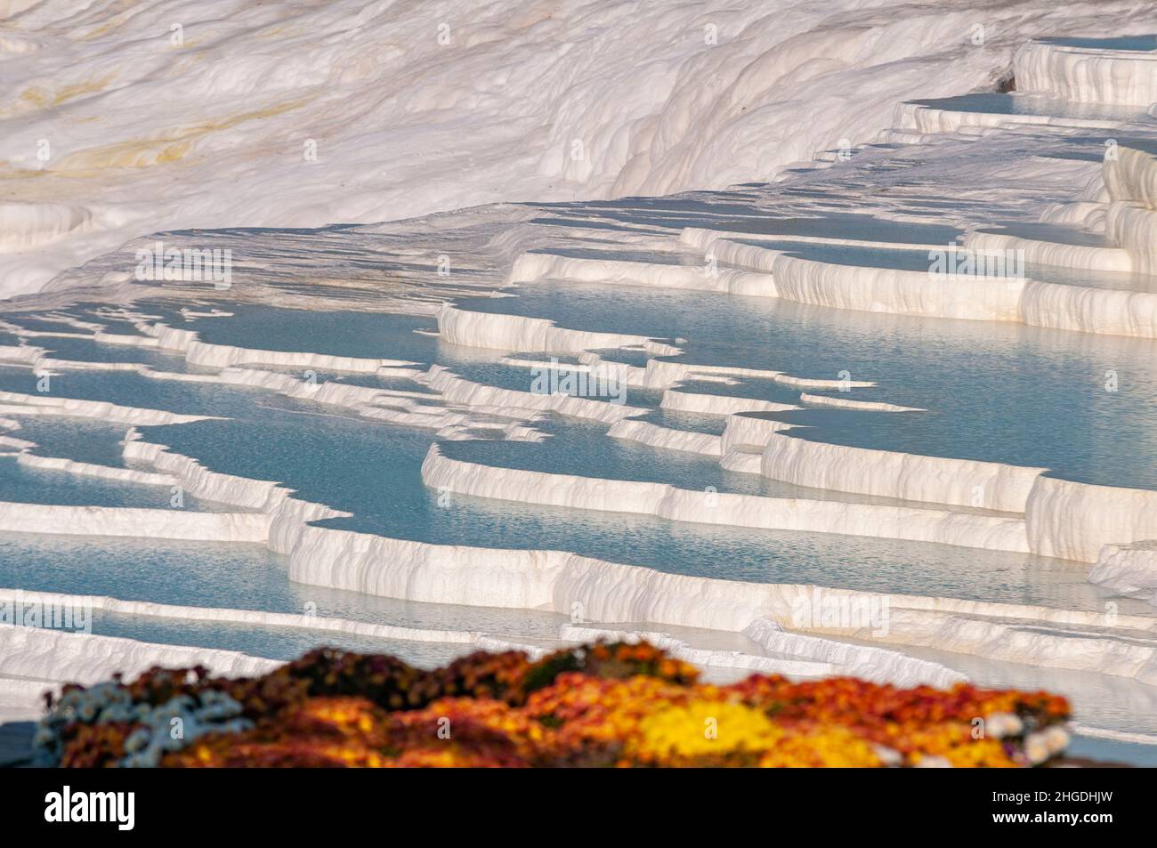Travertine Terrace Formations at Pamukkale town in Denizli Province of ...
