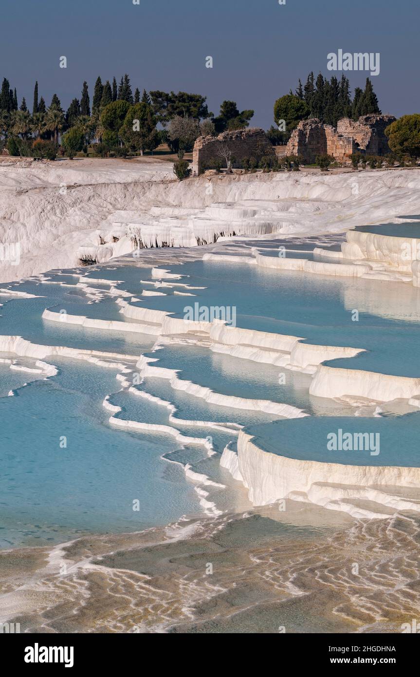 Travertine Terrace Formations at Pamukkale town in Denizli Province of ...
