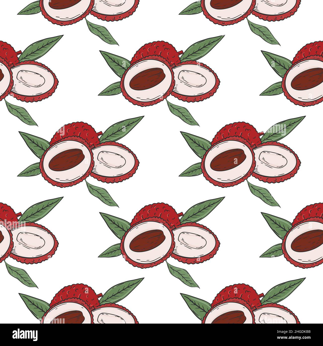 Lychee seamless pattern vector hand drawn illustration Stock Vector ...
