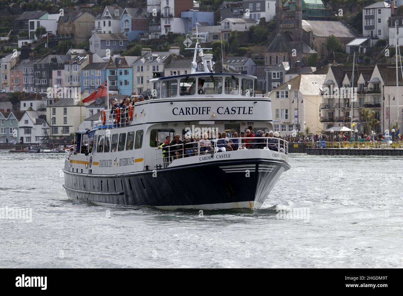 Cardiff Castle River Boat with tourists on the River Dart at Dartmouth ...
