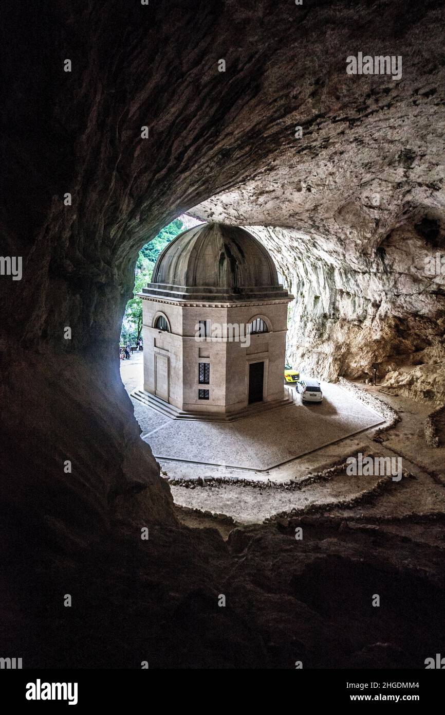 Temple of Valadier church near the Frasassi caves in Genga Italy Stock ...