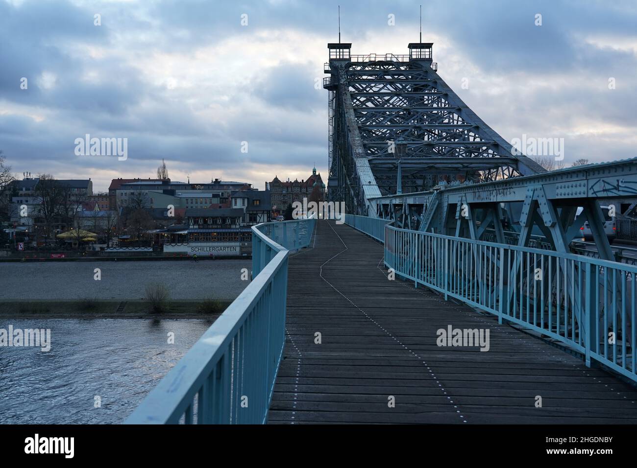 The Elbe Bridge, called the Blue Wonder, in Dresden Stock Photo - Alamy