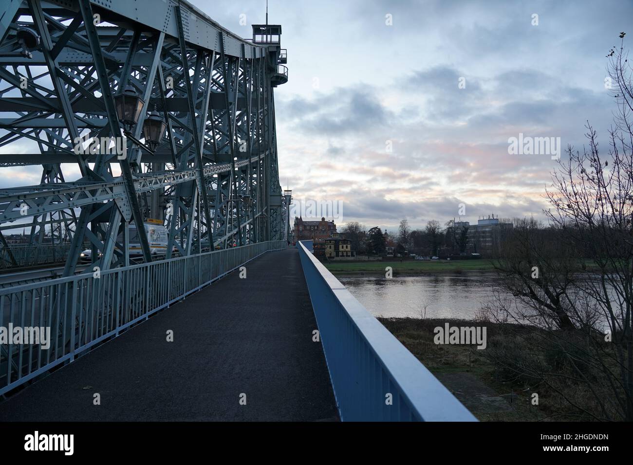 The Elbe Bridge, called the Blue Wonder, in Dresden Stock Photo - Alamy