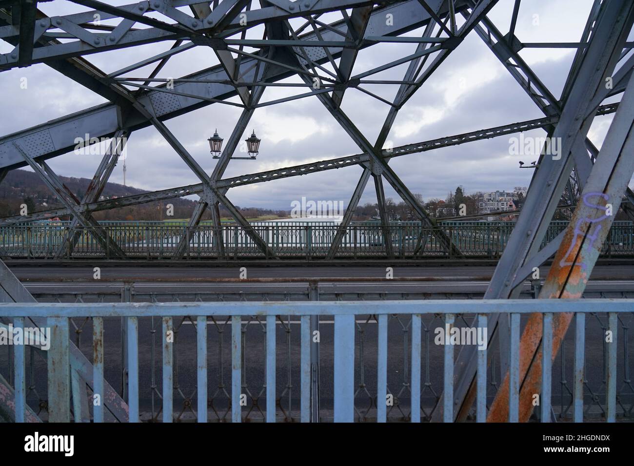 The Elbe Bridge, called the Blue Wonder, in Dresden Stock Photo - Alamy