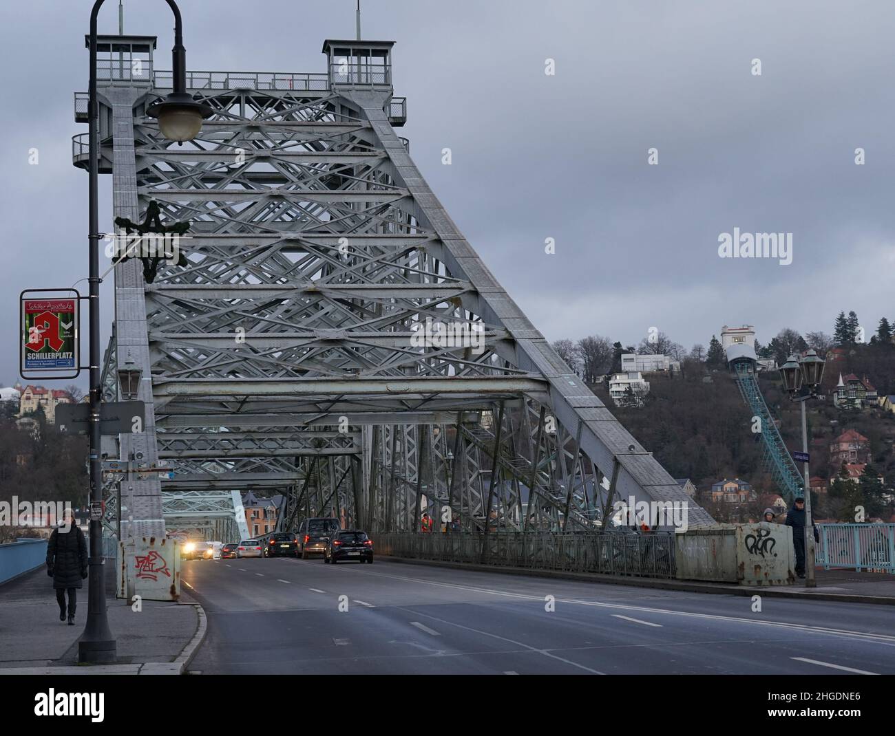 The Elbe Bridge, called the Blue Wonder, in Dresden Stock Photo - Alamy