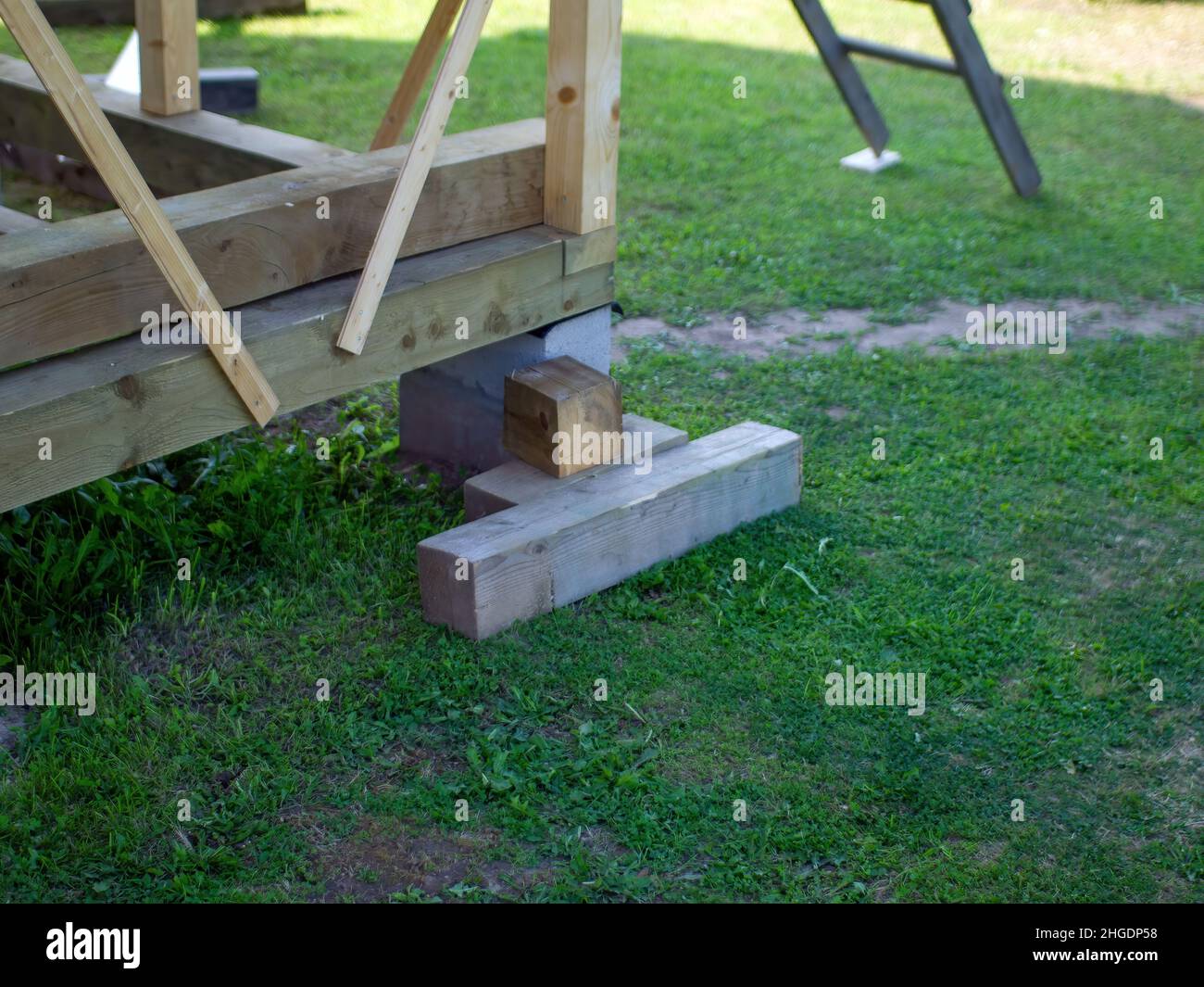 wooden beam for the construction of a rural house, in summer Stock ...