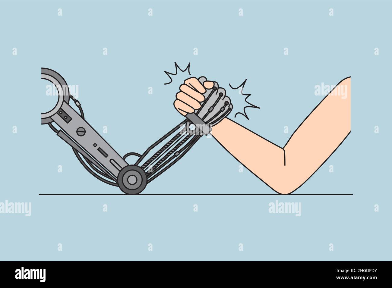 Artificial technologies and competition concept. Hands of human and ...