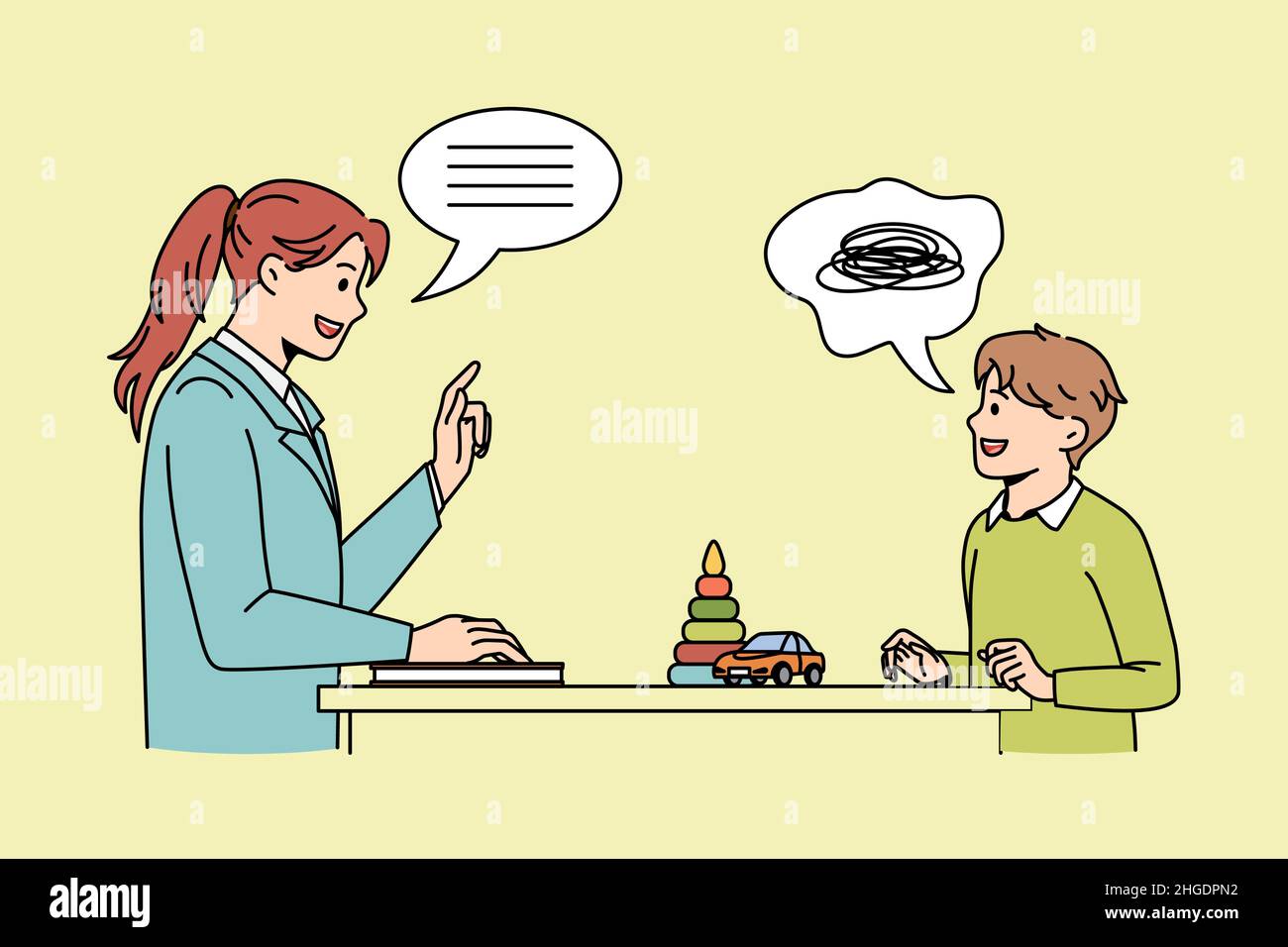 Communication and learning class concept. Young smiling woman teacher ...