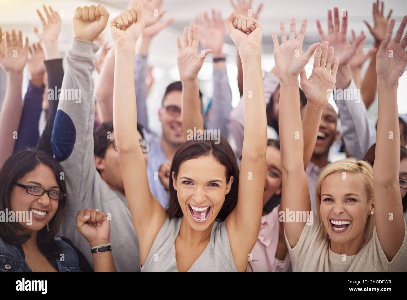 We did it. Portrait of a group of happy businesspeople celebrating a ...