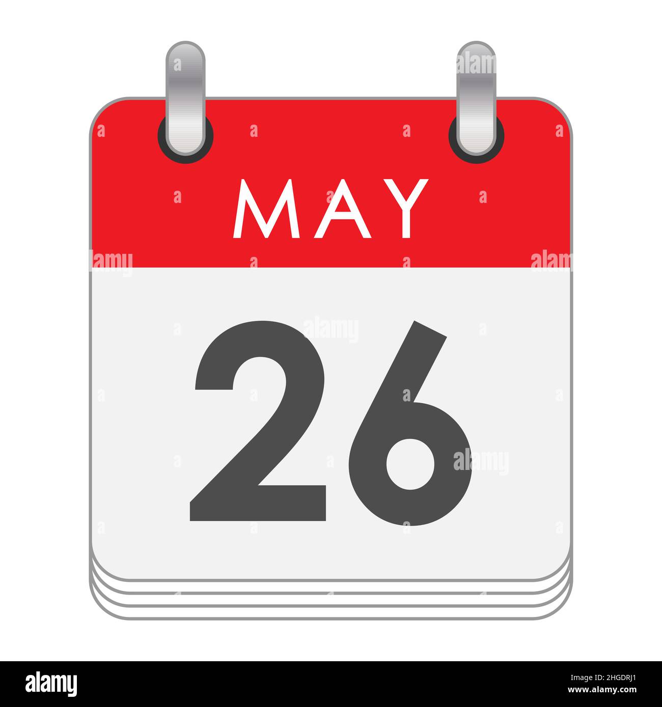 May 26. A leaf of the flip calendar with the date of May 26. Flat style ...