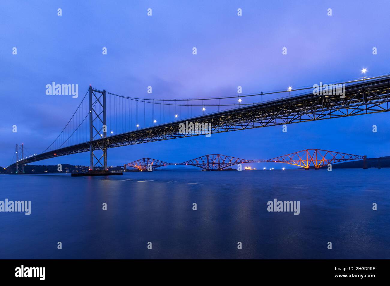 The Forth Road Bridge with the Forth Bridge in the background Stock ...