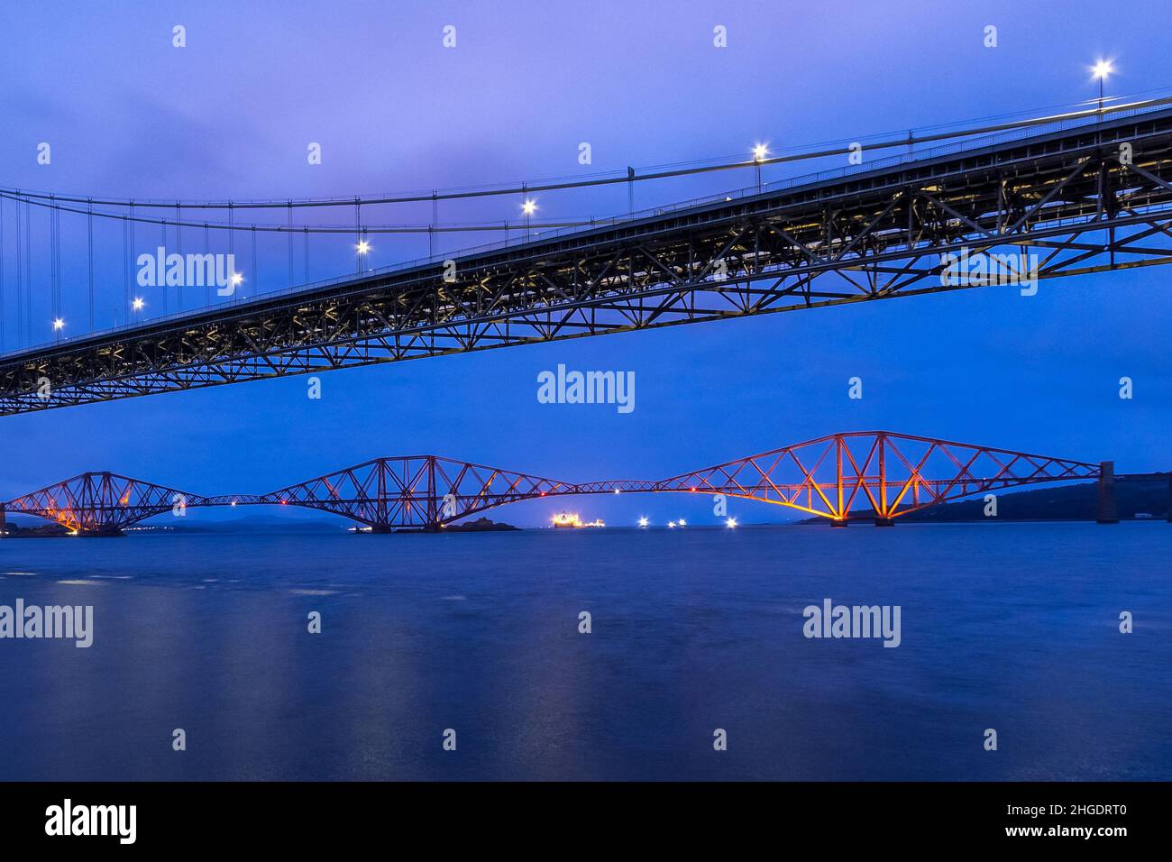The Forth Road Bridge with the Forth Bridge in the background Stock ...