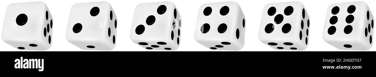 Realistic 3d casino rolling dice showing numbers one to six. Board game ...