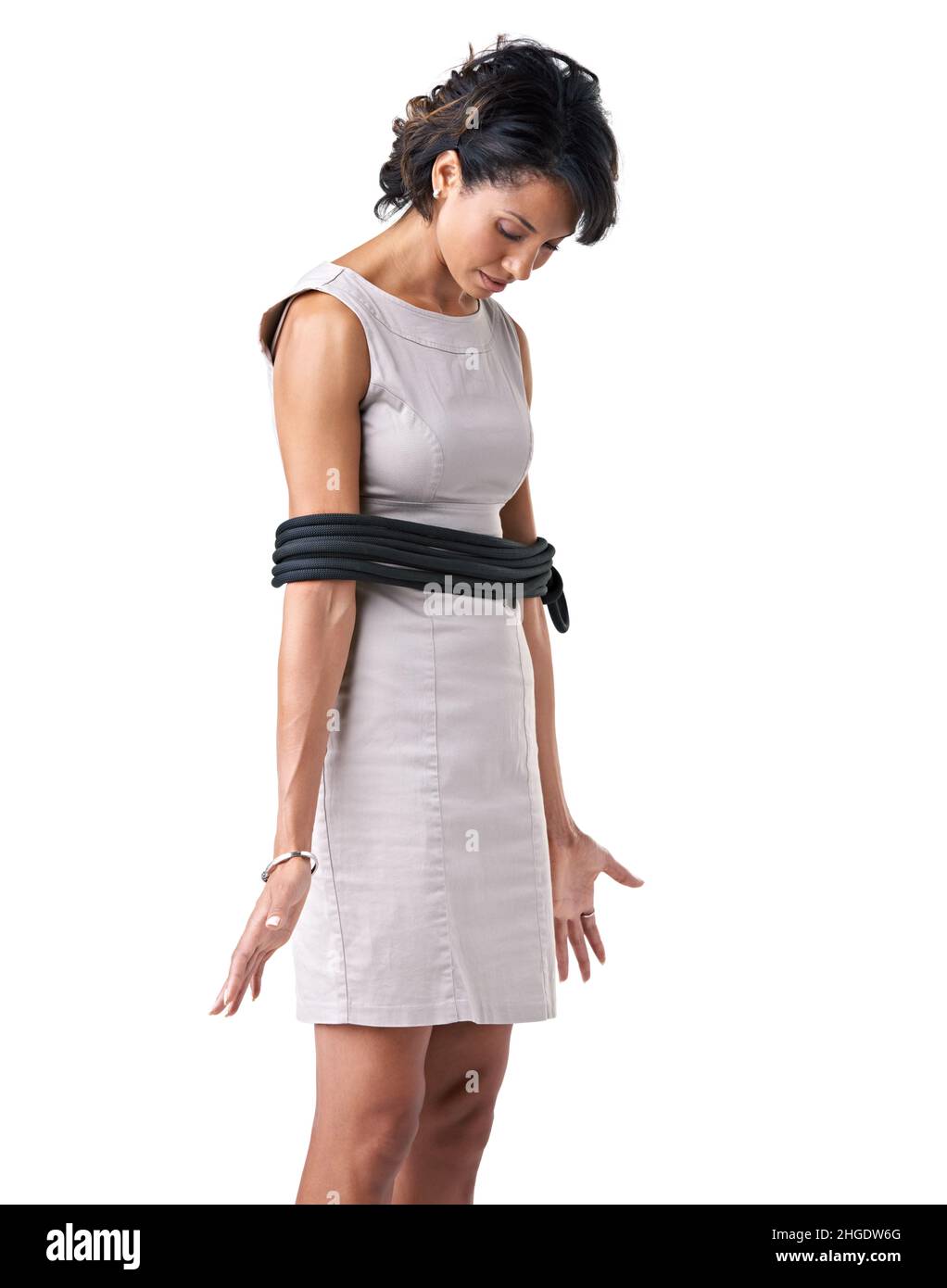 Businesswoman tied up ropes hi-res stock photography and images - Alamy