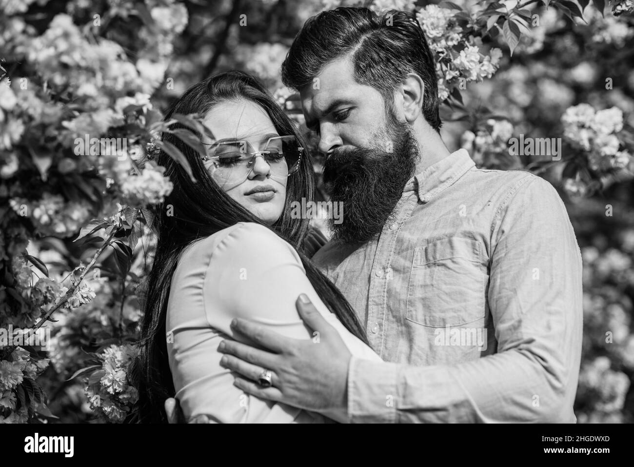 relationship concept. Beautiful nature scene with blooming tree. Pretty ...