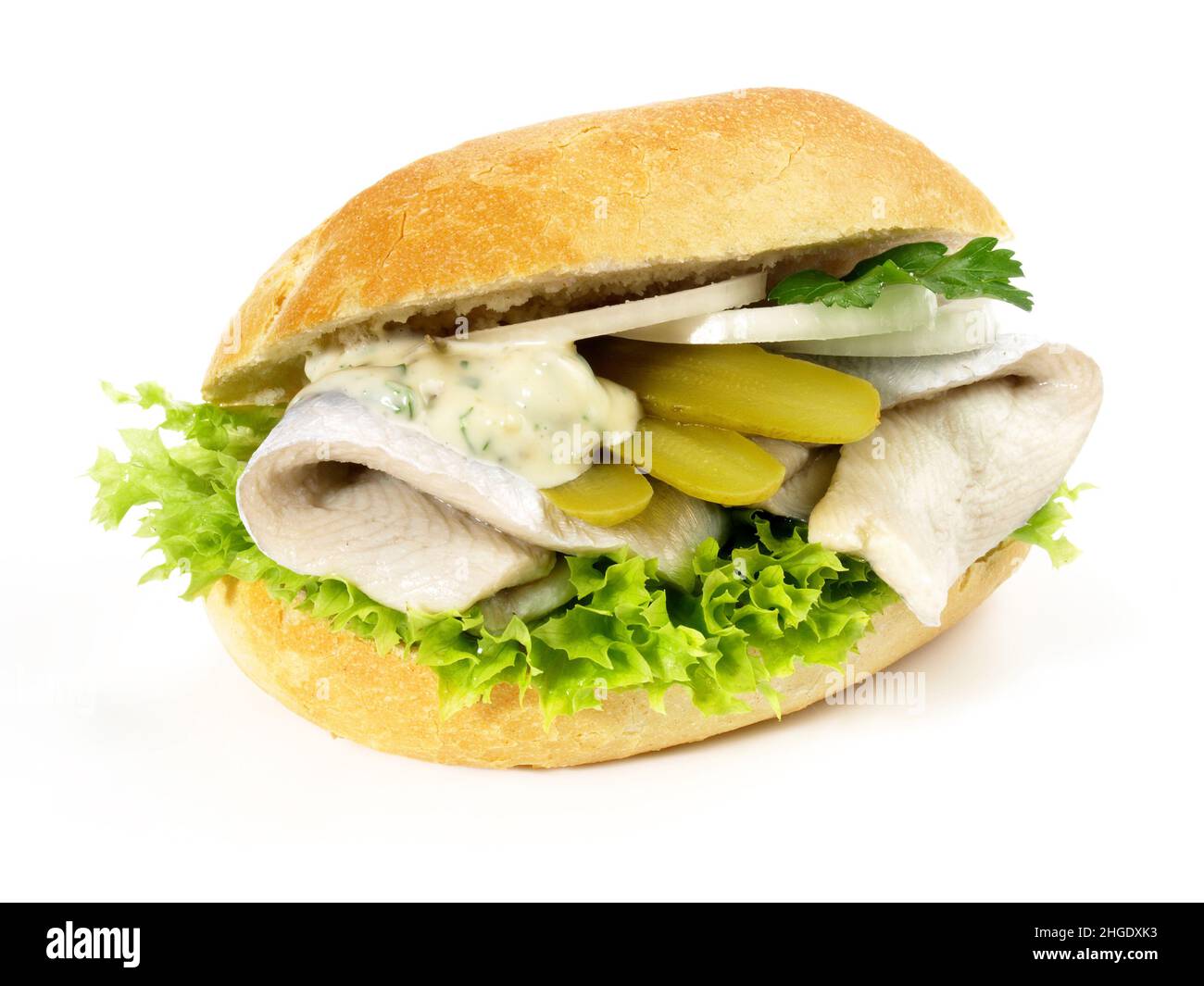 Fish - Herring Bun on white Background Stock Photo - Alamy