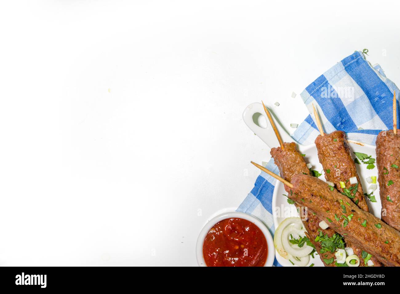 Lula kebab, shish kebab on wood skewer with minced beef, grill and bbq ...