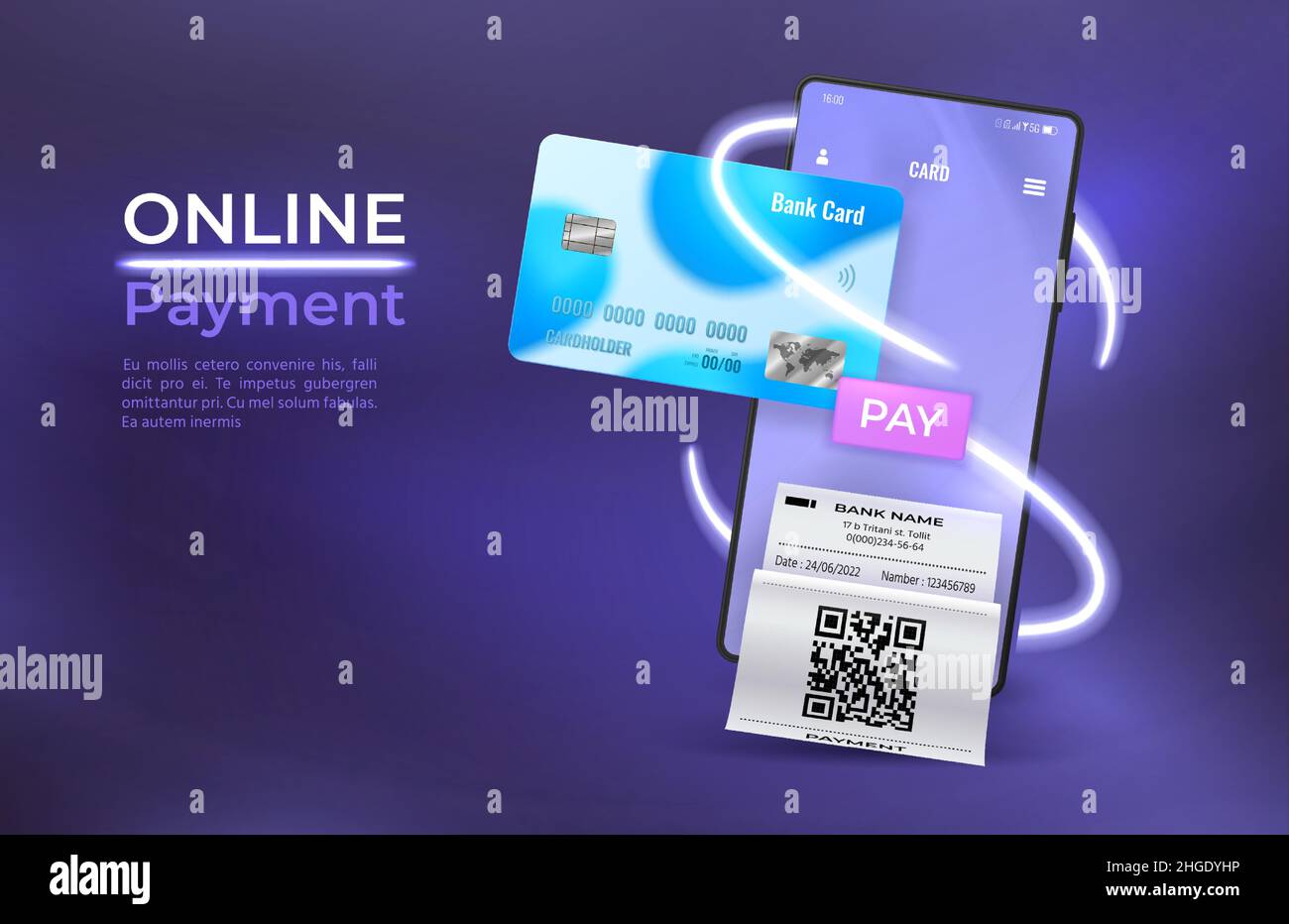 Online payment poster with mobile phone, credit card and bill ...