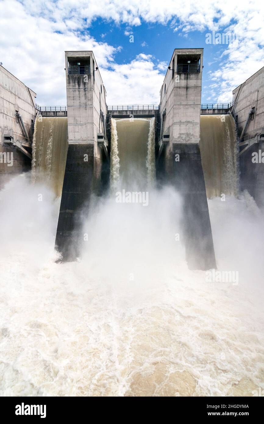 Draining water from the hydroelectric dam Stock Photo - Alamy