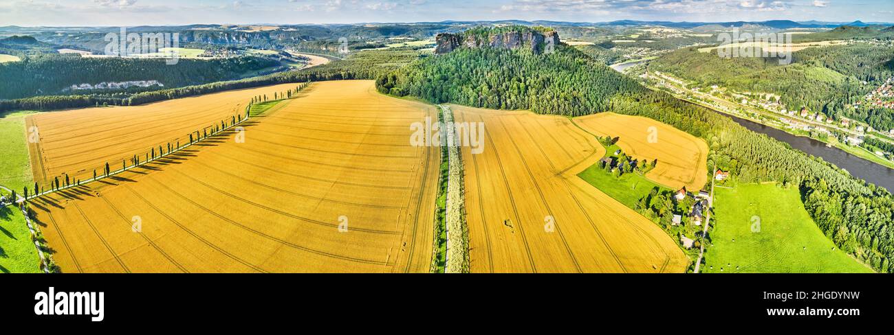 Wheat fields in Germany, aerial photography with mountains in the ...