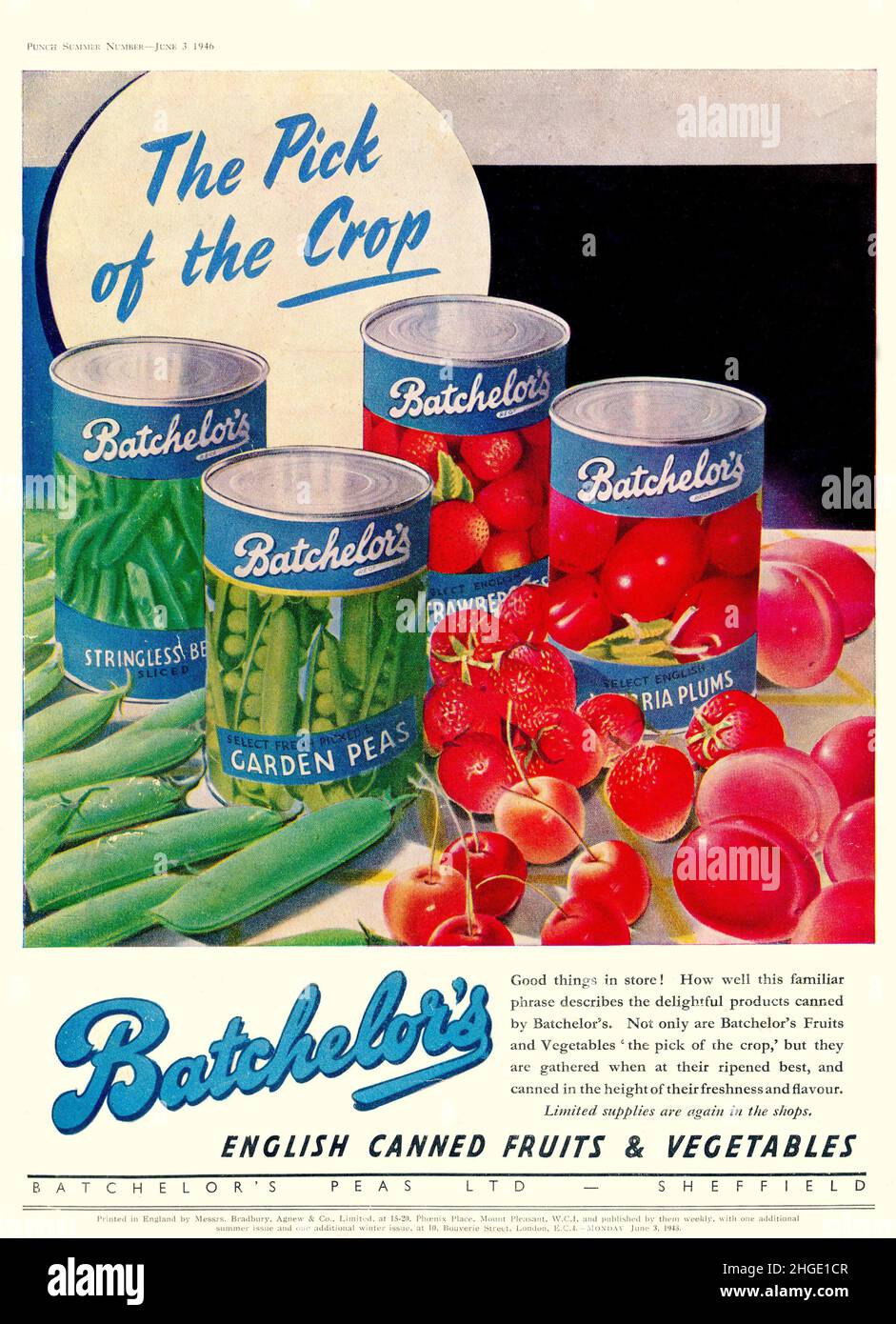A vintage Batchelor's advert for tinned fruit and vegetables from Punch ...