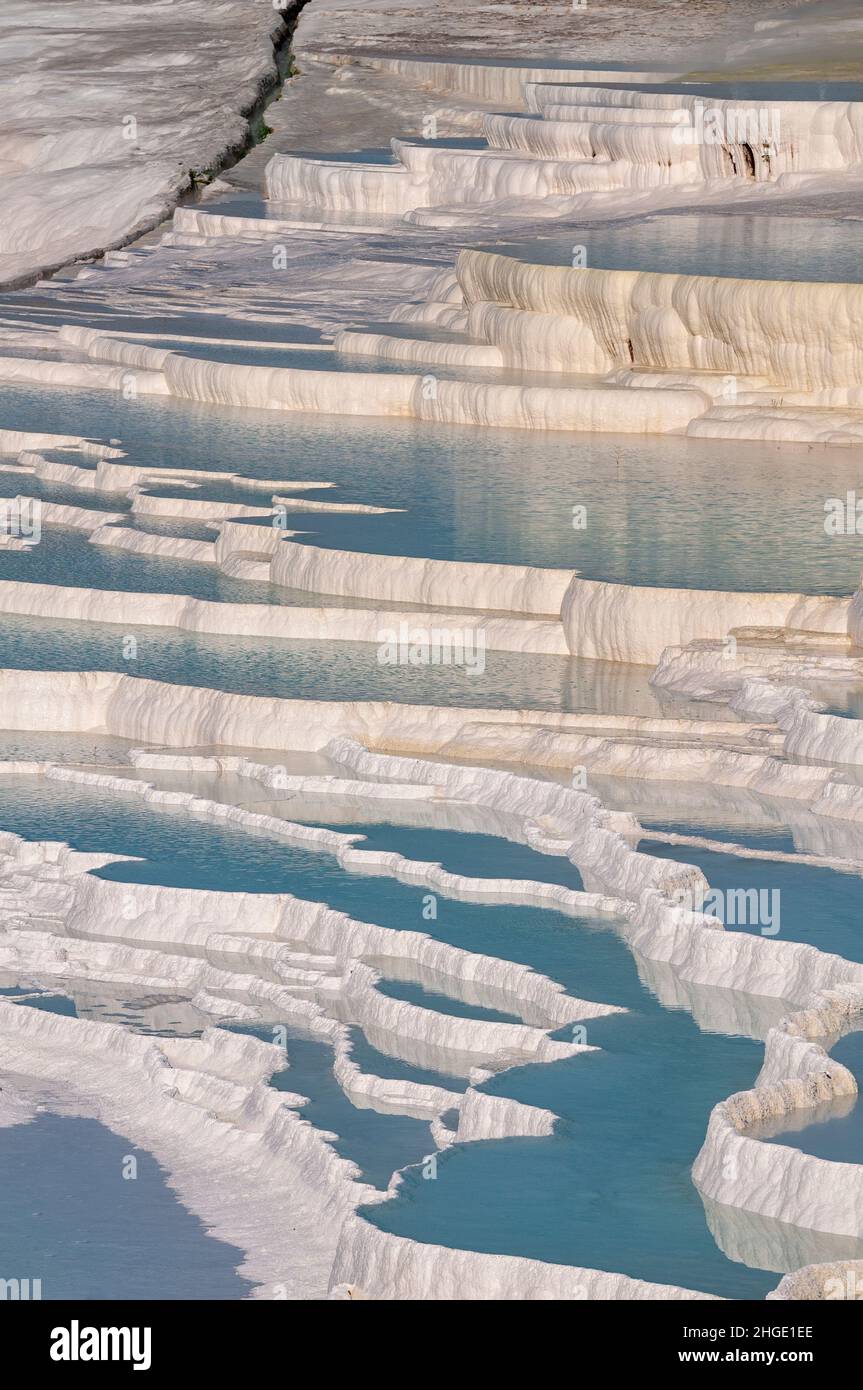 Travertine Terrace Formations at Pamukkale town in Denizli Province of ...