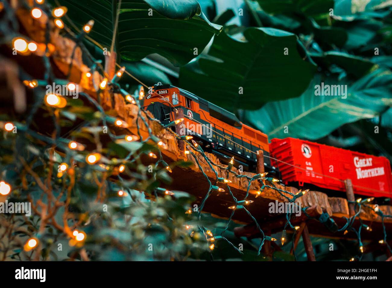 Locomotive train on a bridge in a model train display in Grand Rapids ...
