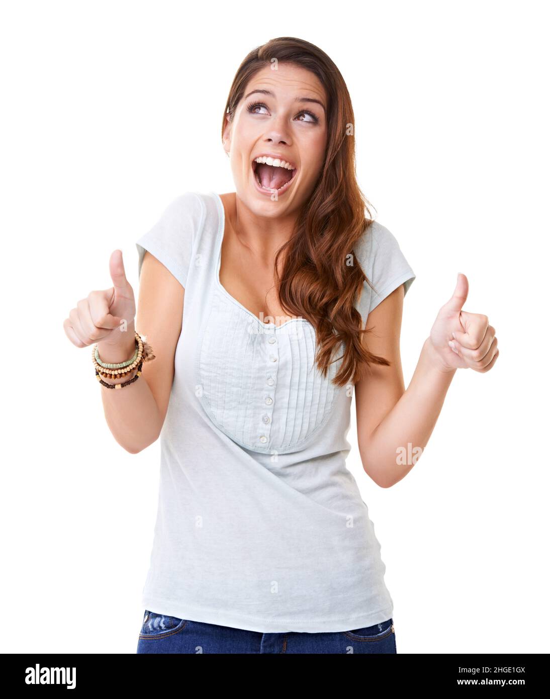 Well done. A gorgeous young woman giving an enthusiastic thumb's up ...