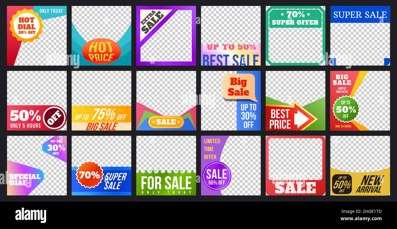 Social media sale post template with discount stickers. Product ...