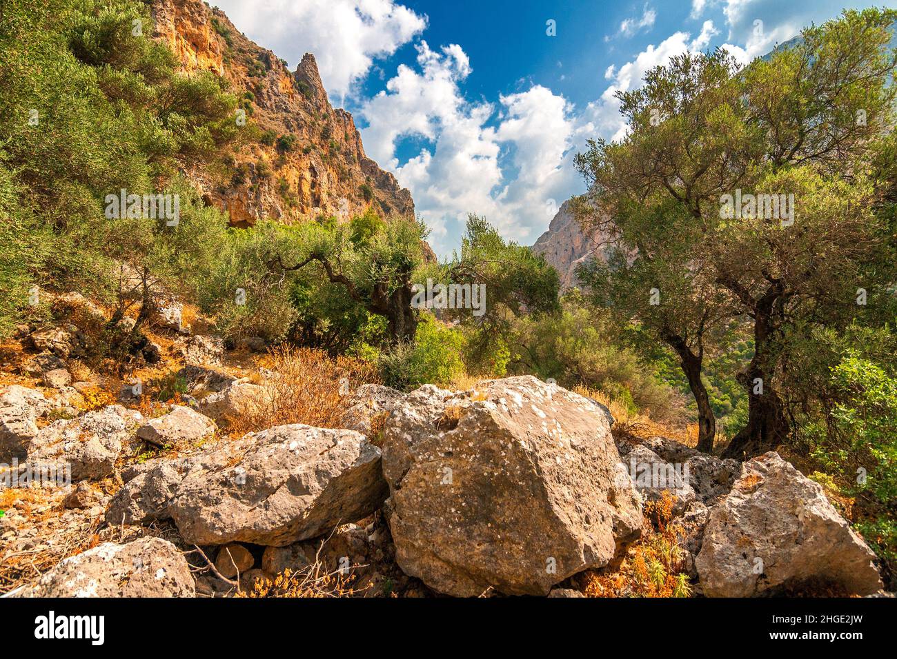 A wild mountain landscape near cave of Agia Sofia in the inland of ...