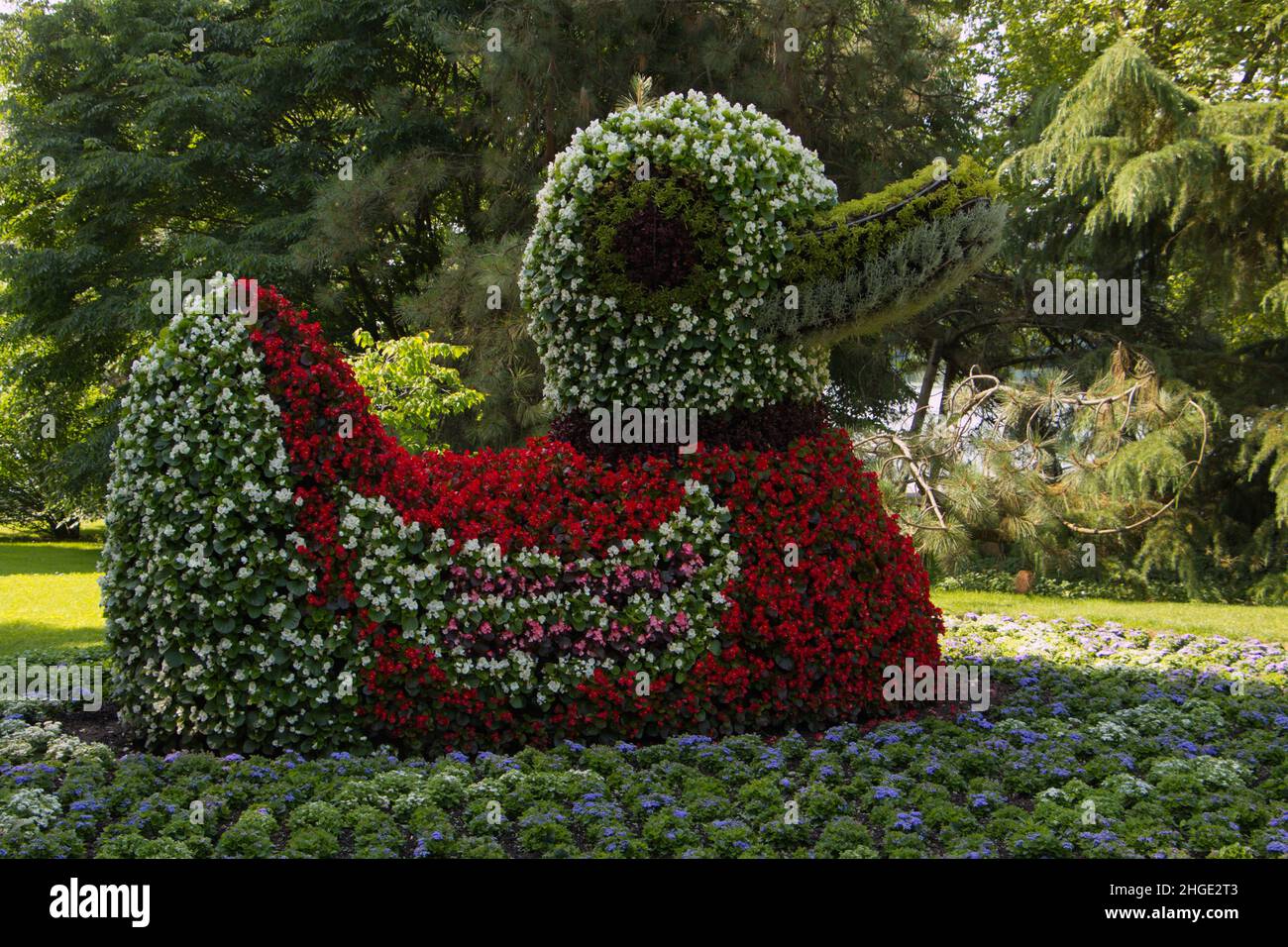 Flower sculpture of a duck on island Mainau near Konstanz in Germany ...
