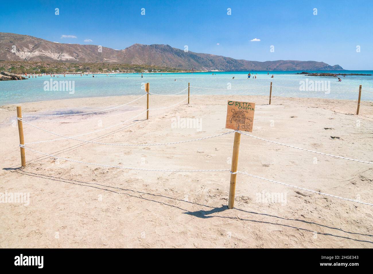 Protective area for turtles at The Elafonissi Beach, lagoon in the ...