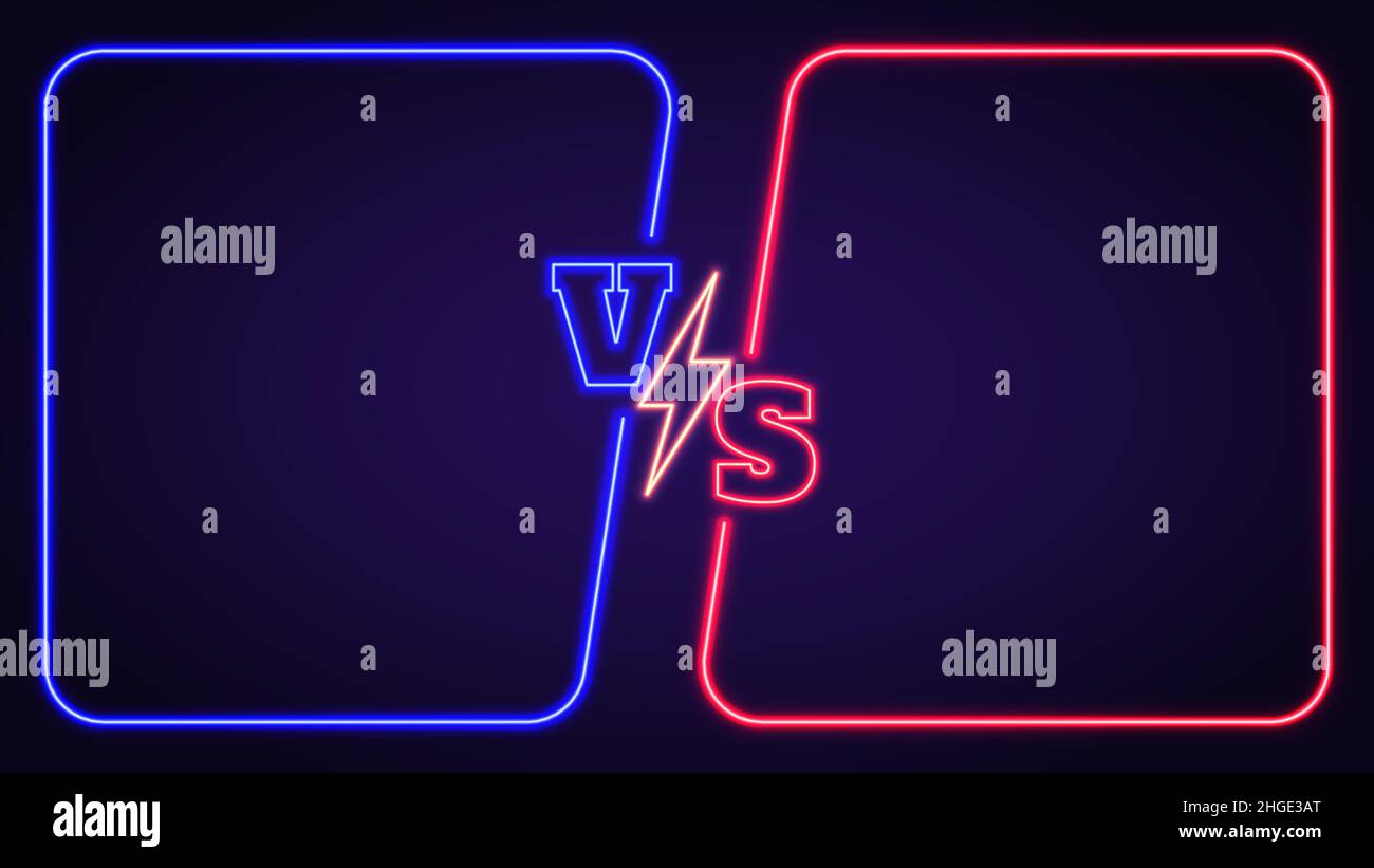 Blue vs red team battle neon background with glowing frames. Fight ...