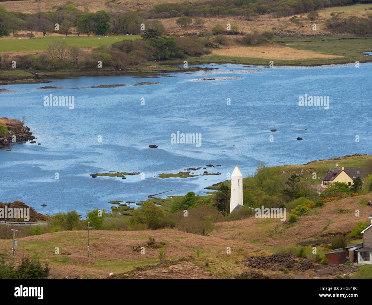 View of Dervaig Village showing Kilmore Church, Mull, Scotland Stock ...