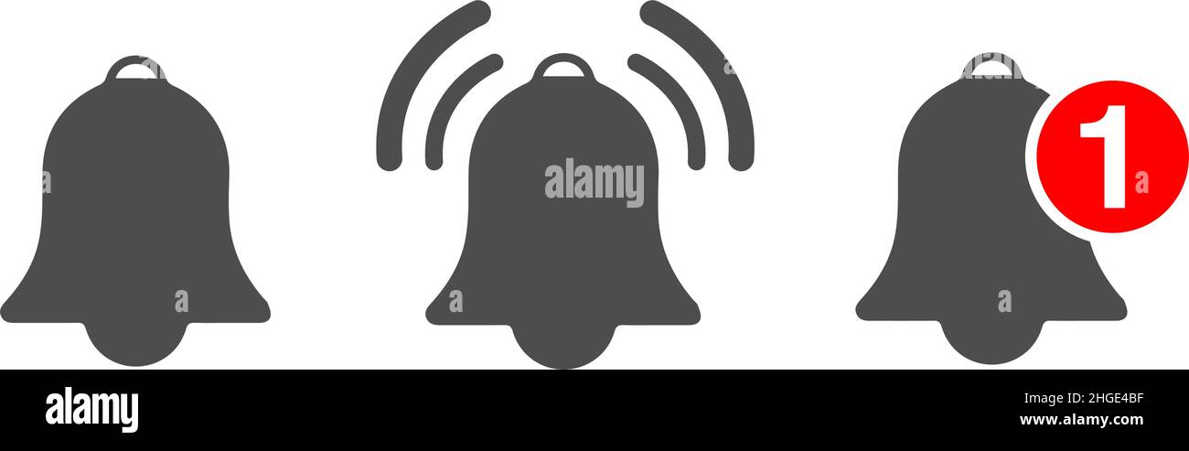 Notification bell or incoming inbox message icon. Vector ringing bell and notification with ...