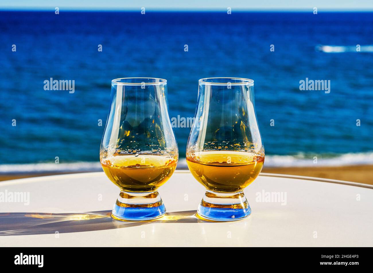 Exclusive single malt whiskey in a tasting glass with a beautiful view ...