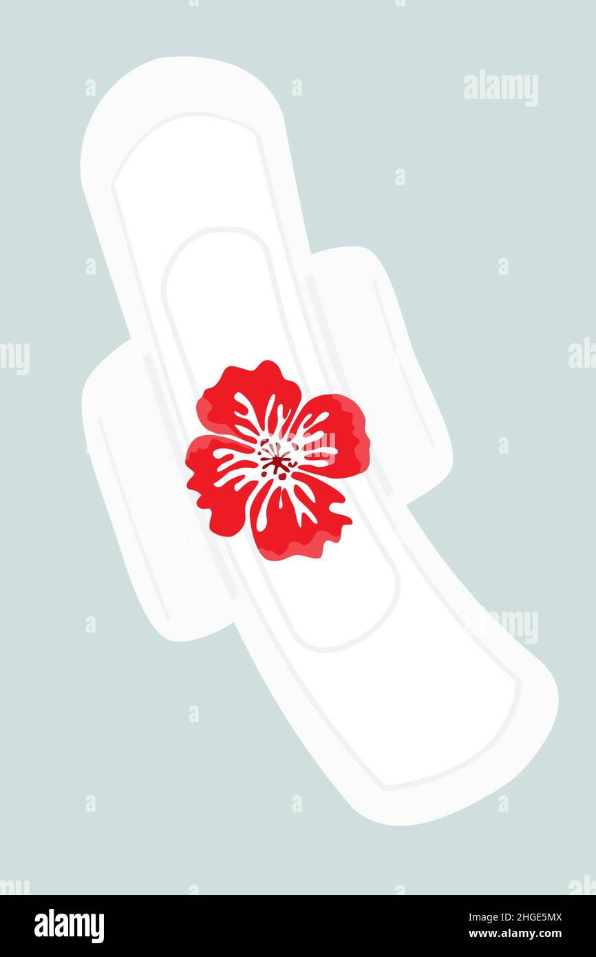 Female sanitary pad with red blood flower symbol. Menstruation napkin ...