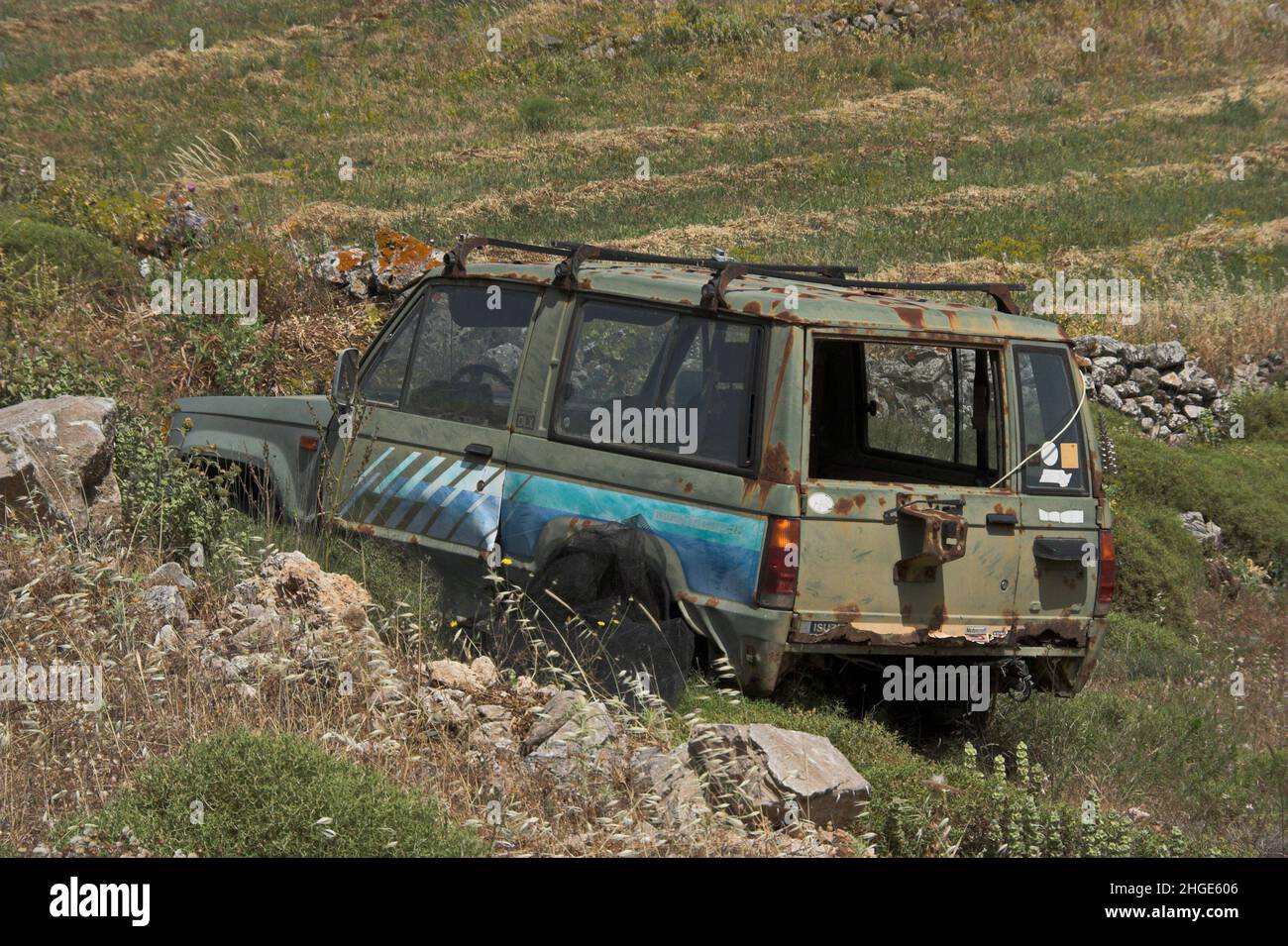 Car wreck on Crete in Greece Stock Photo - Alamy