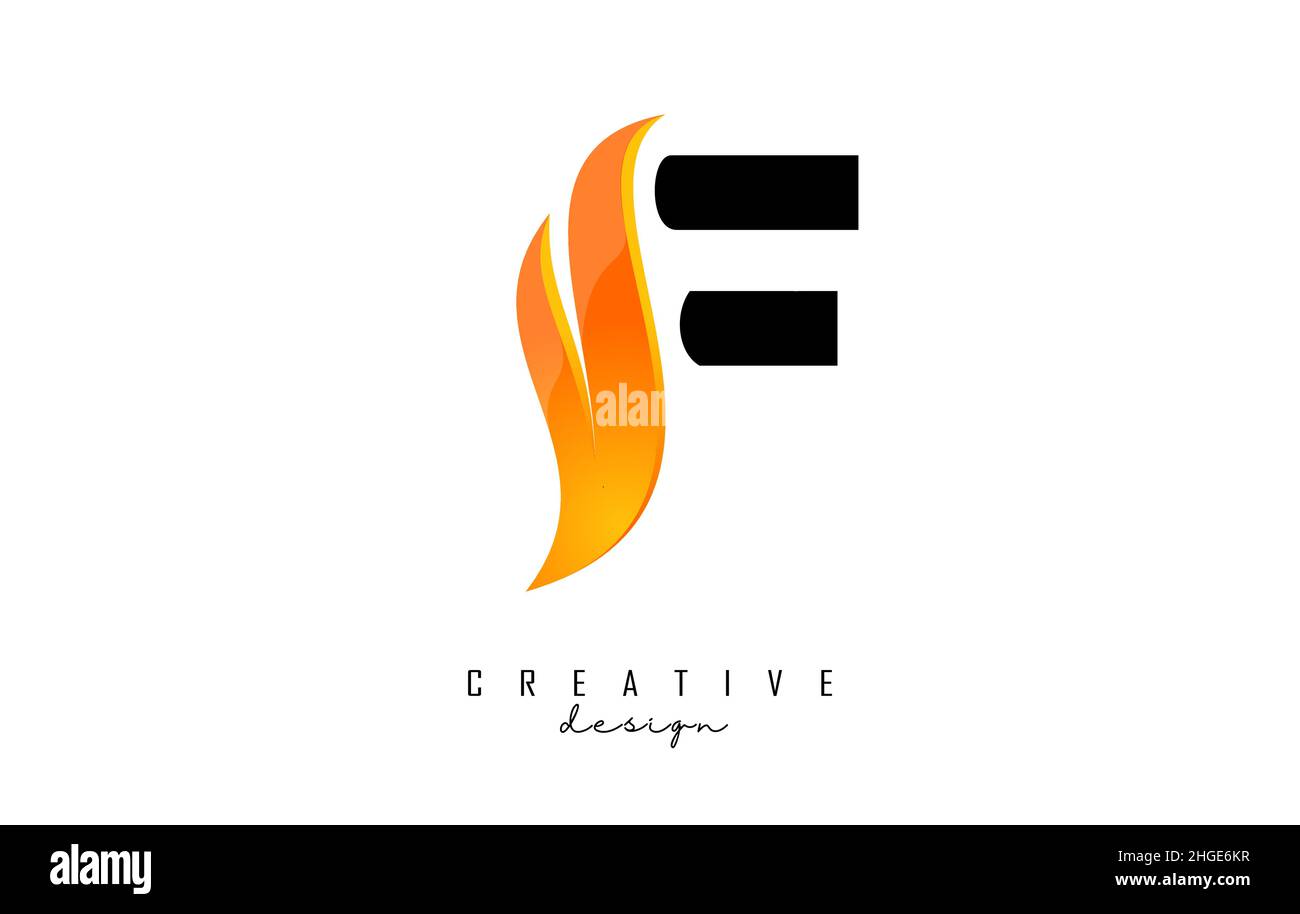 Vector illustration of abstract letter F with fire flames and Orange ...