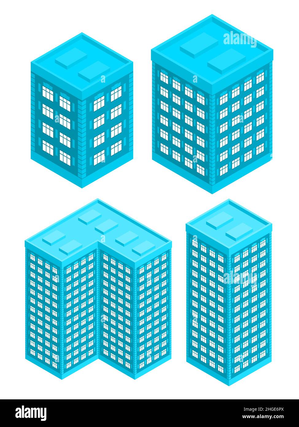 Set of buildings in isometric style. Residential high houses. Vector ...