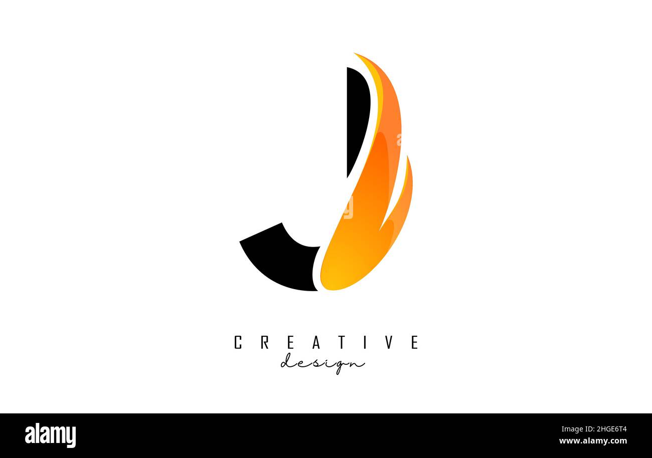 Vector illustration of abstract letter J with fire flames and Orange ...