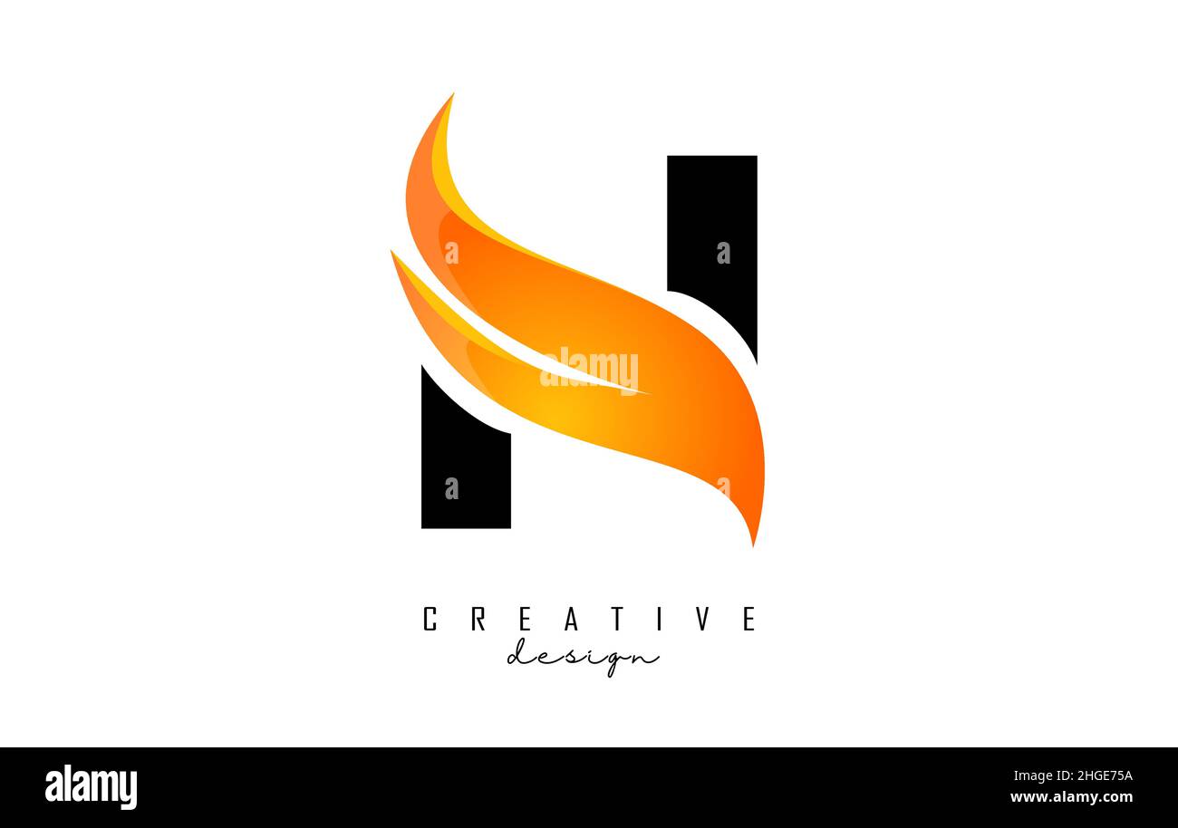 Vector illustration of abstract letter N with fire flames and Orange ...