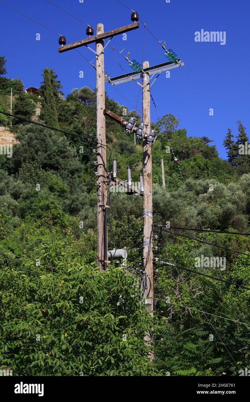 High voltage power line on Crete in Greece,Europe Stock Photo - Alamy