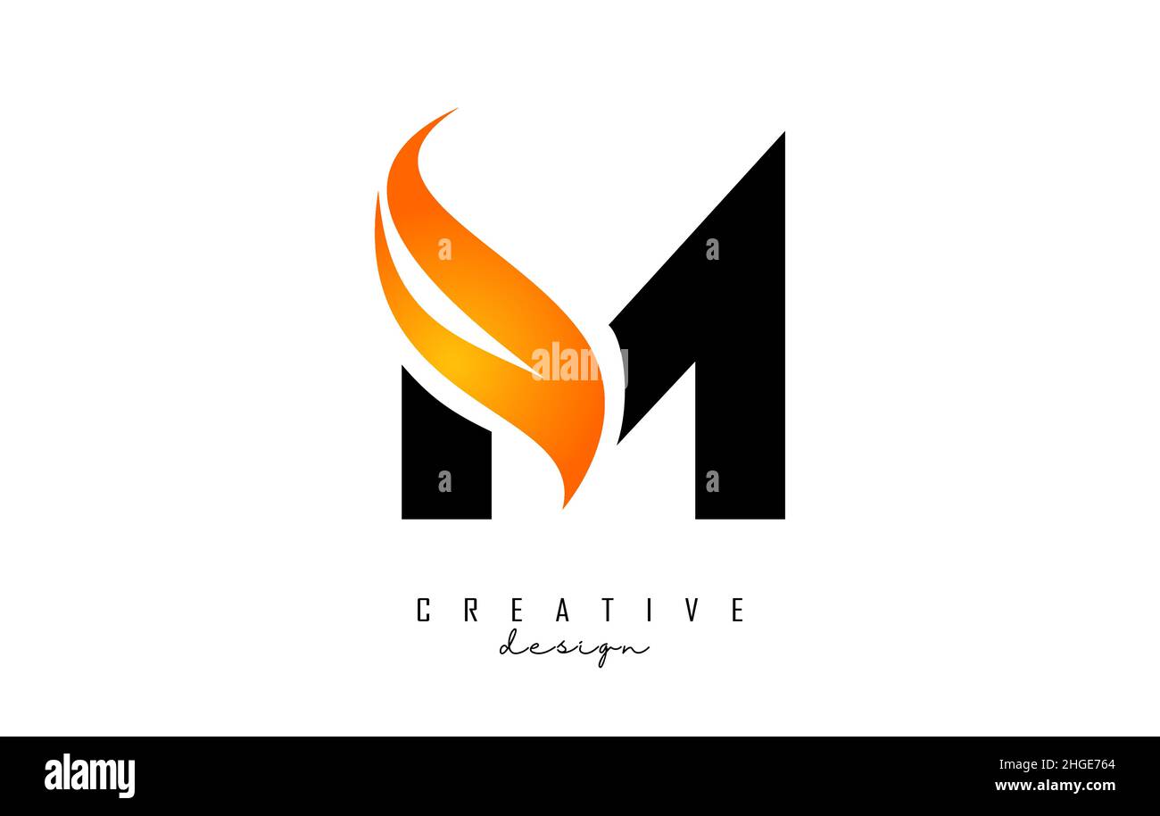 Vector illustration of abstract letter M with fire flames and Orange ...
