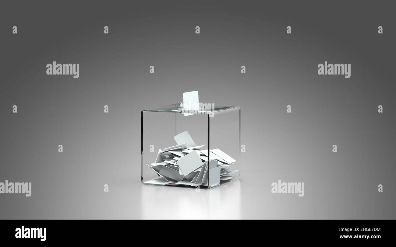 Voting box filled with envelopes - grey background - 3D rendering Stock ...