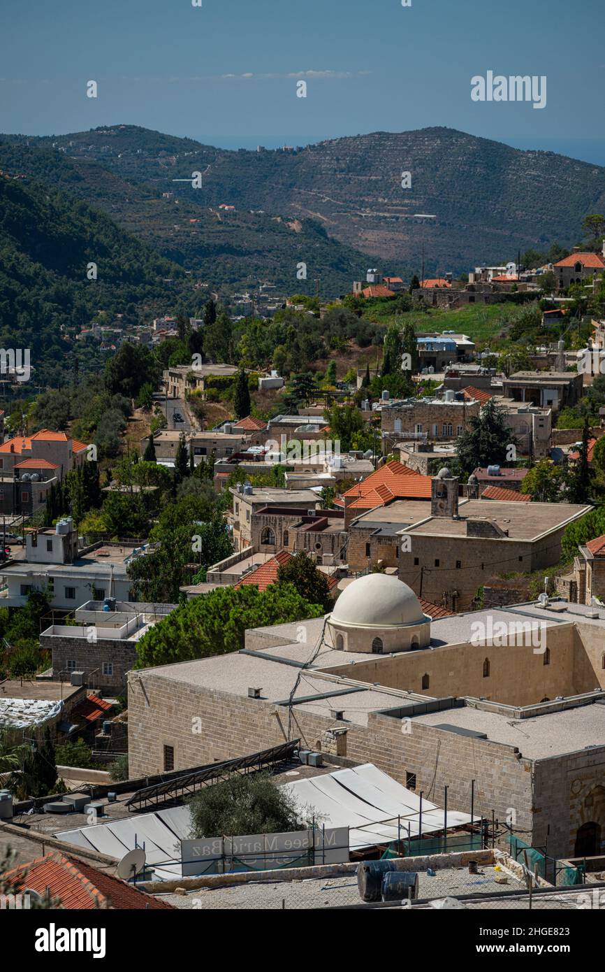 Deir El Qamar village beautiful green landscape and old architecture in ...