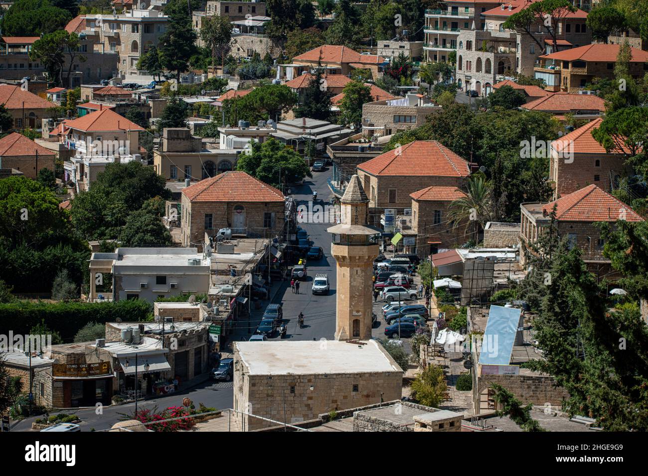 Deir El Qamar village beautiful green landscape and old architecture in ...