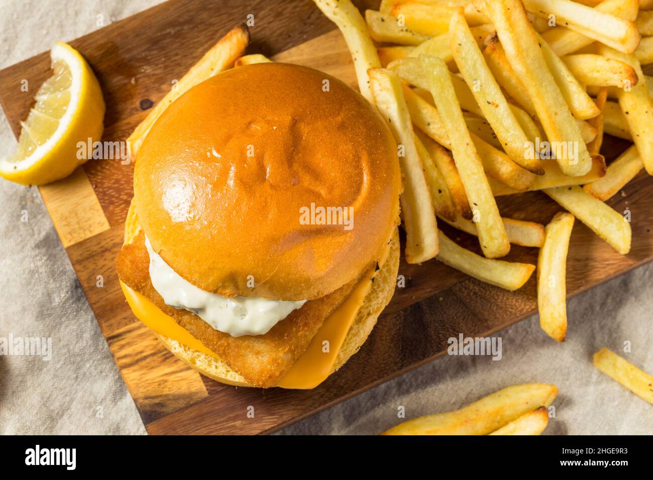 Homemade Fish Filet Sandwich with Cheese and Tartar Sauce Stock Photo ...